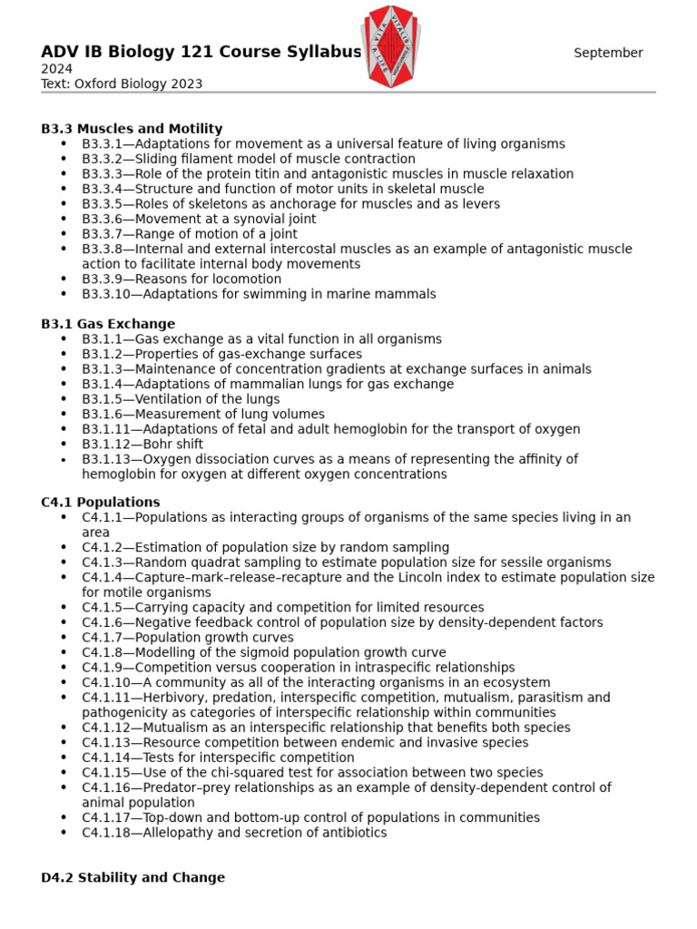 IB Biology 121 Syllabus | PDF | Cellular Respiration | Action Potential