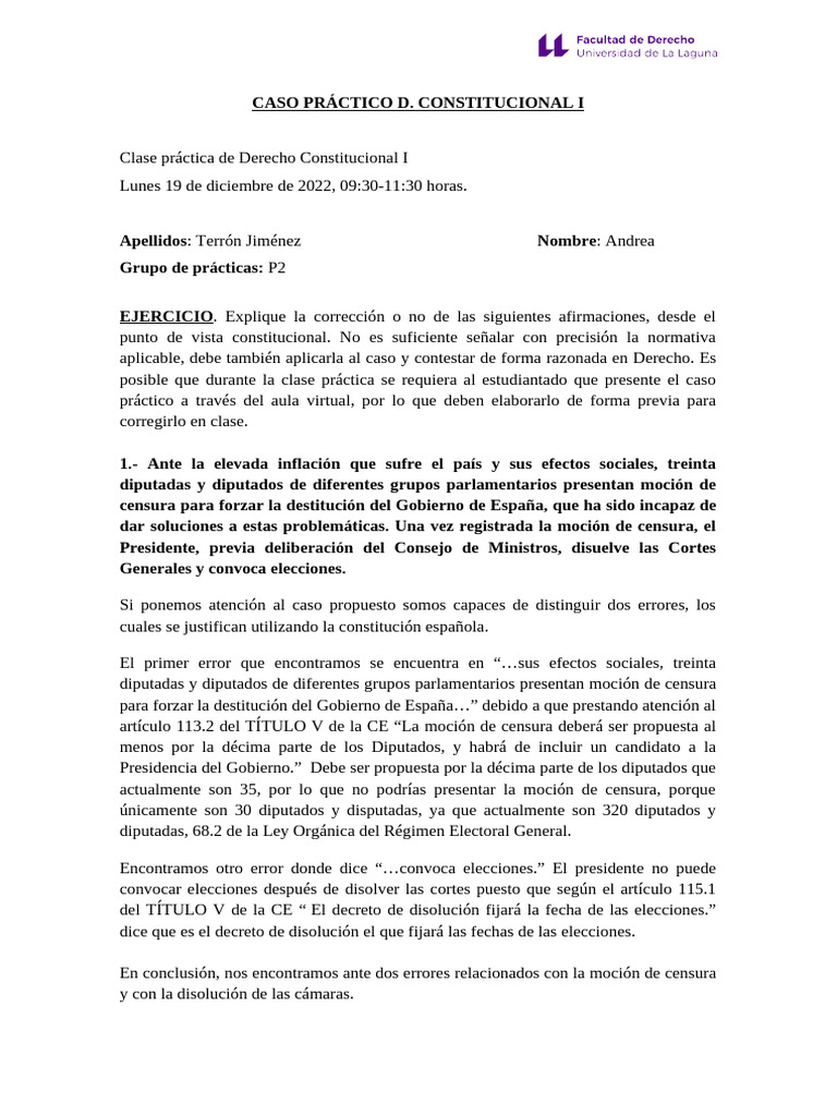 CASO PRÃ CTICO - 19dic2022 | PDF | Gobierno de españa | Responsabilidad