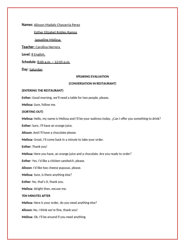 Speaking Evaluation Level 8 | PDF