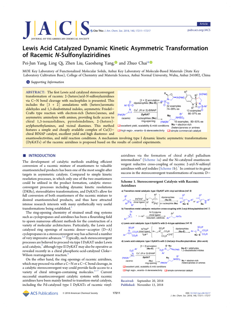 Yang Et Al 2018 Lewis Acid Catalyzed Dynamic Kinetic Asymmetric ...