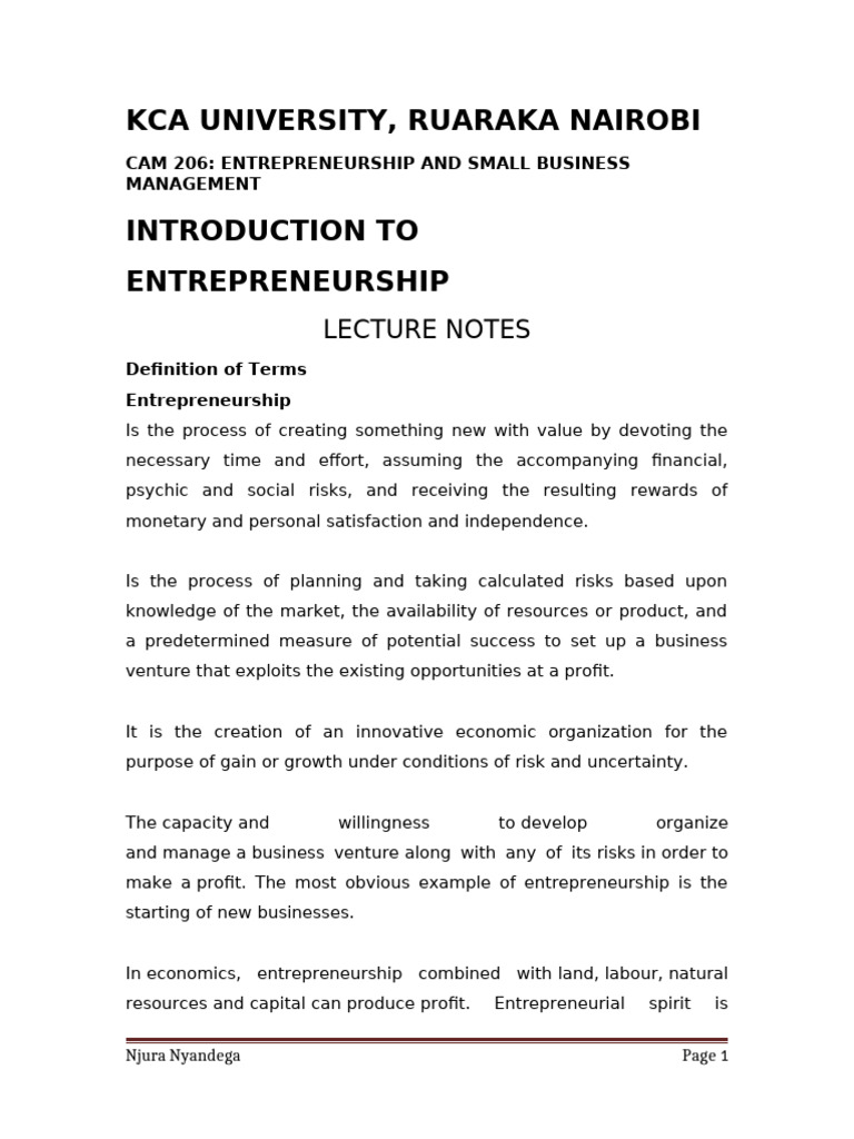 Kcau Entrepreneurship Notes-1 | PDF | Entrepreneurship | Creativity