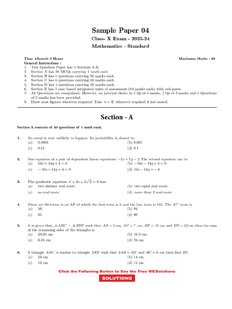 Maths Sample Ques 4 | PDF