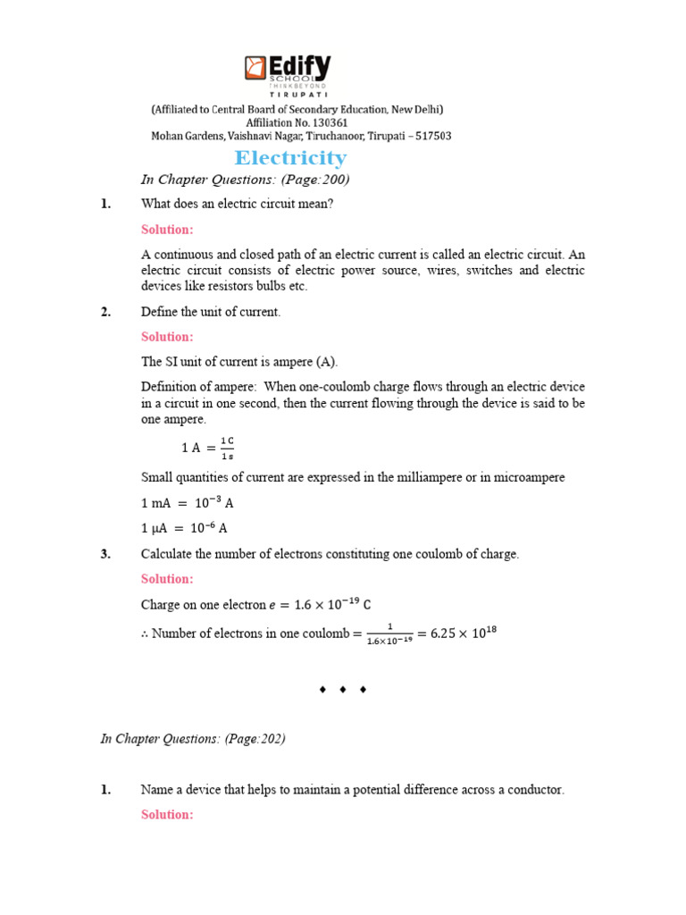 Electricity: in Chapter Questions: (Page:200) | PDF | Electrical ...