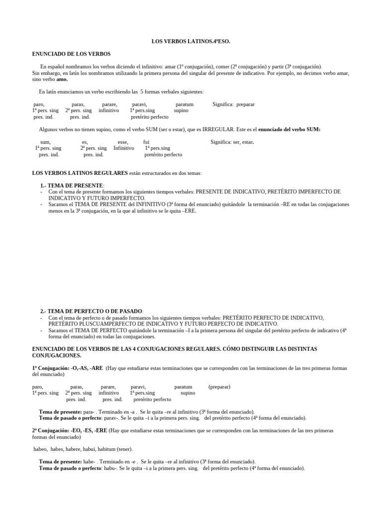 Los Verbos Latinos.4eso.2010-11.Nuevo | PDF | Verbo | Conjugación ...