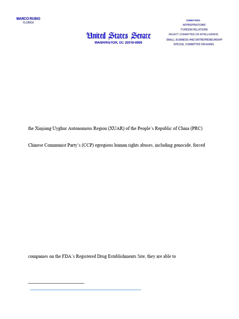 Urgent Action on Xinjiang Pharma Imports | PDF | Food And Drug ...
