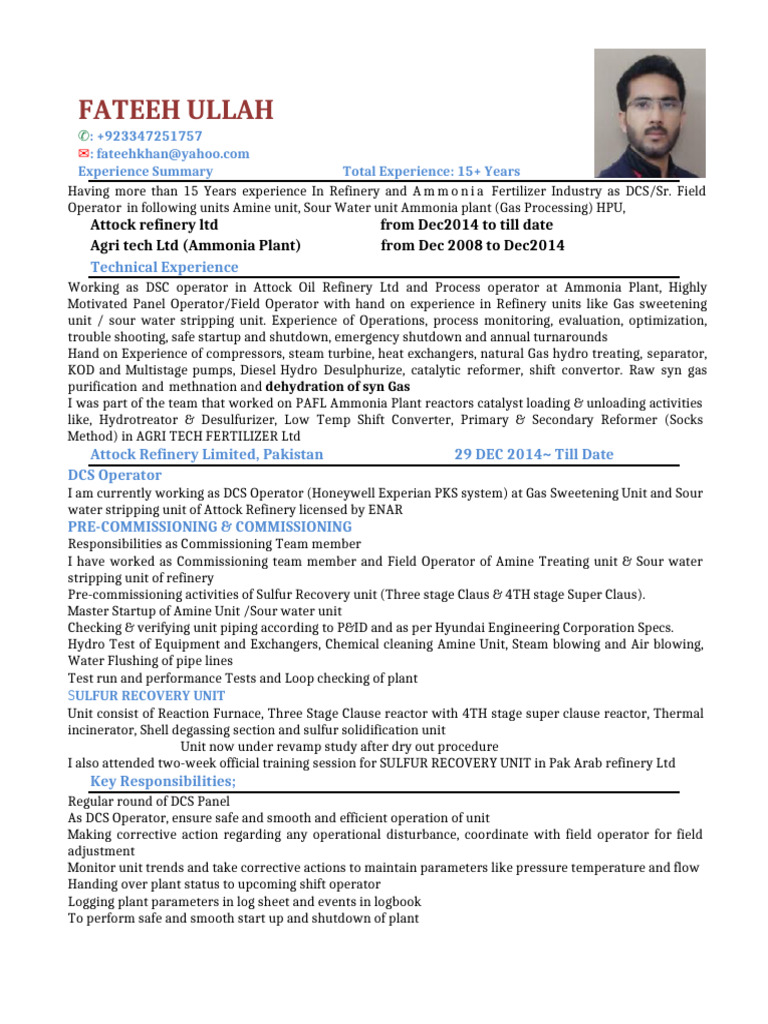 CV_ DCS Operator | PDF | Chemistry | Industrial Gases