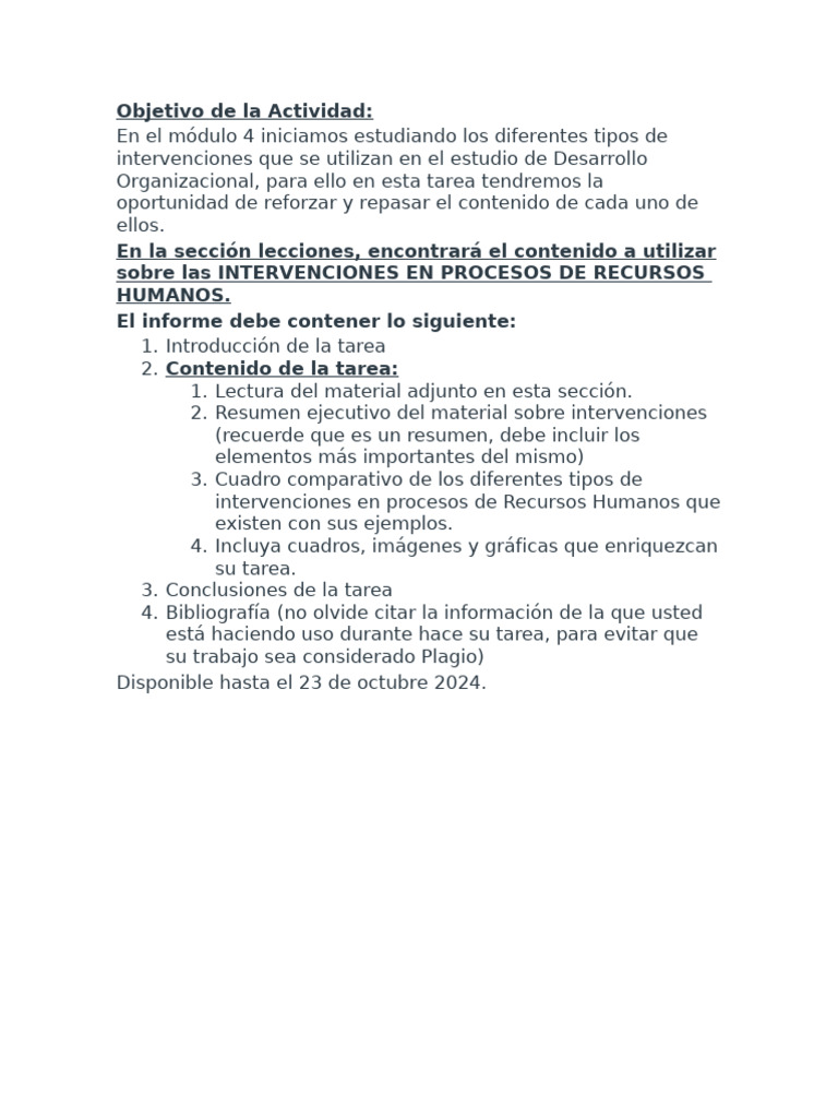Tarea Modulo IV Desarrollo Organizacional | PDF