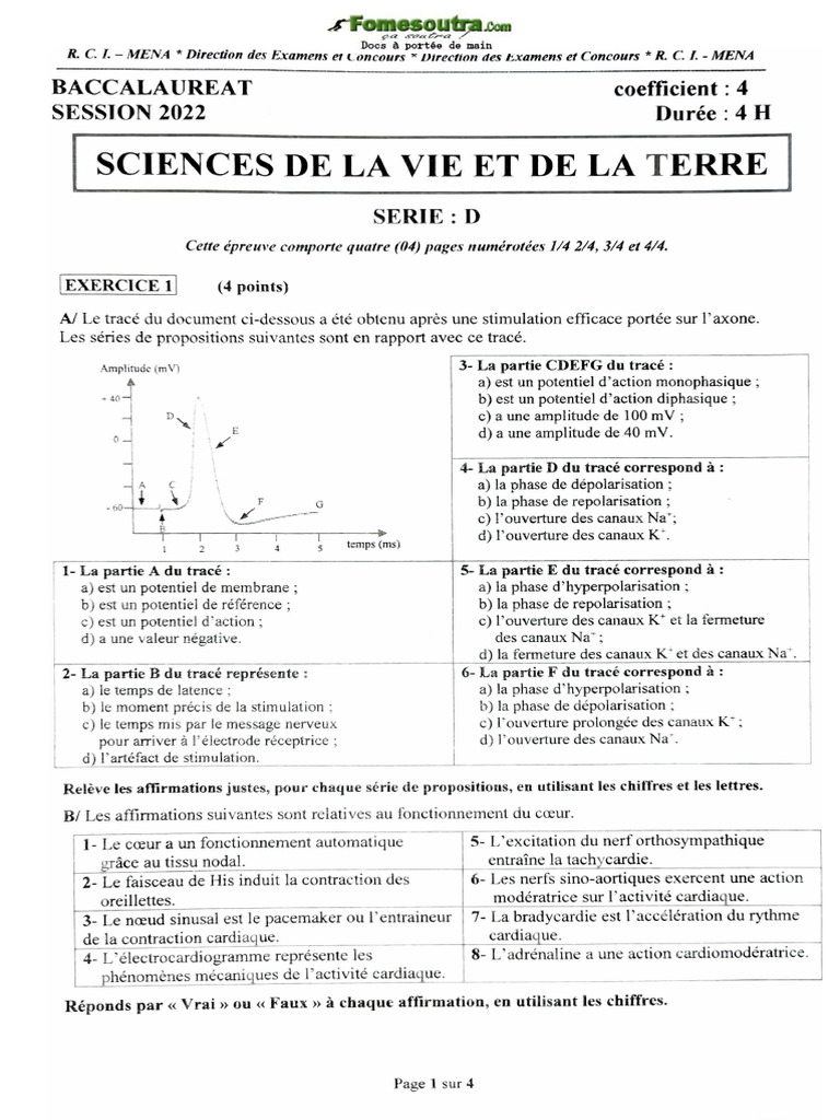 BAC 2022 SVT série D | PDF