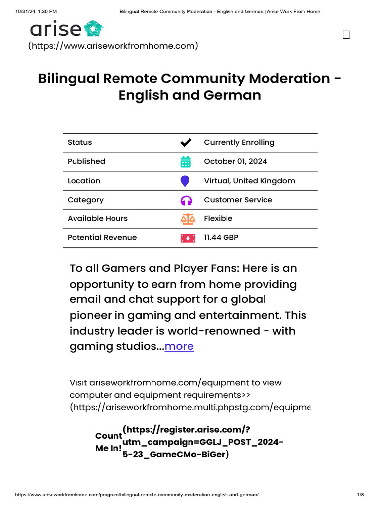 Bilingual Remote Community Moderation - English and German - Arise Work ...