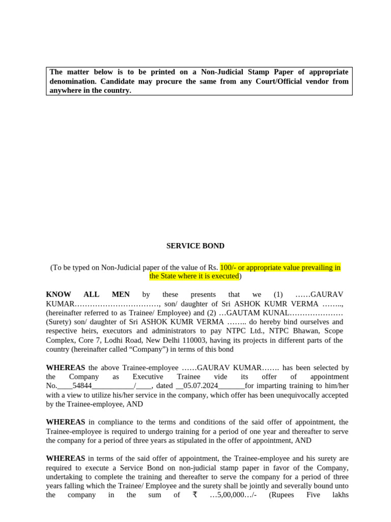 Annexure IV July 2023 Onwards Revised ET Bond | PDF | Private Law | Justice