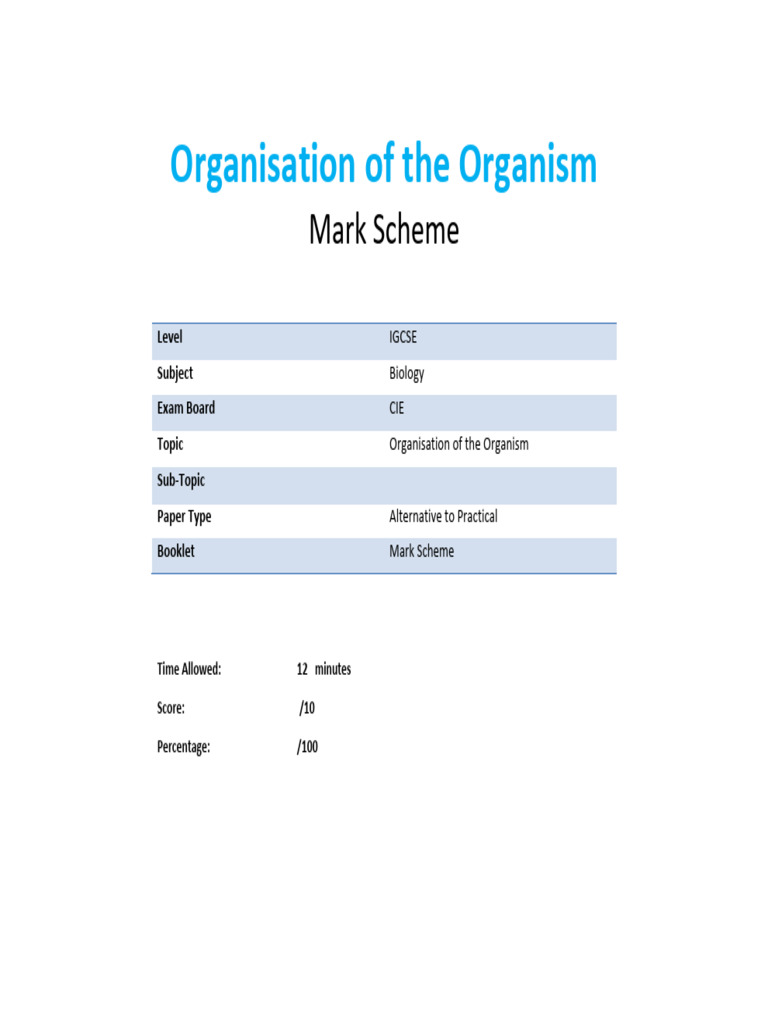 2 Organisation of The Organism MS CIE IGCSE Biology Practicals - L ...