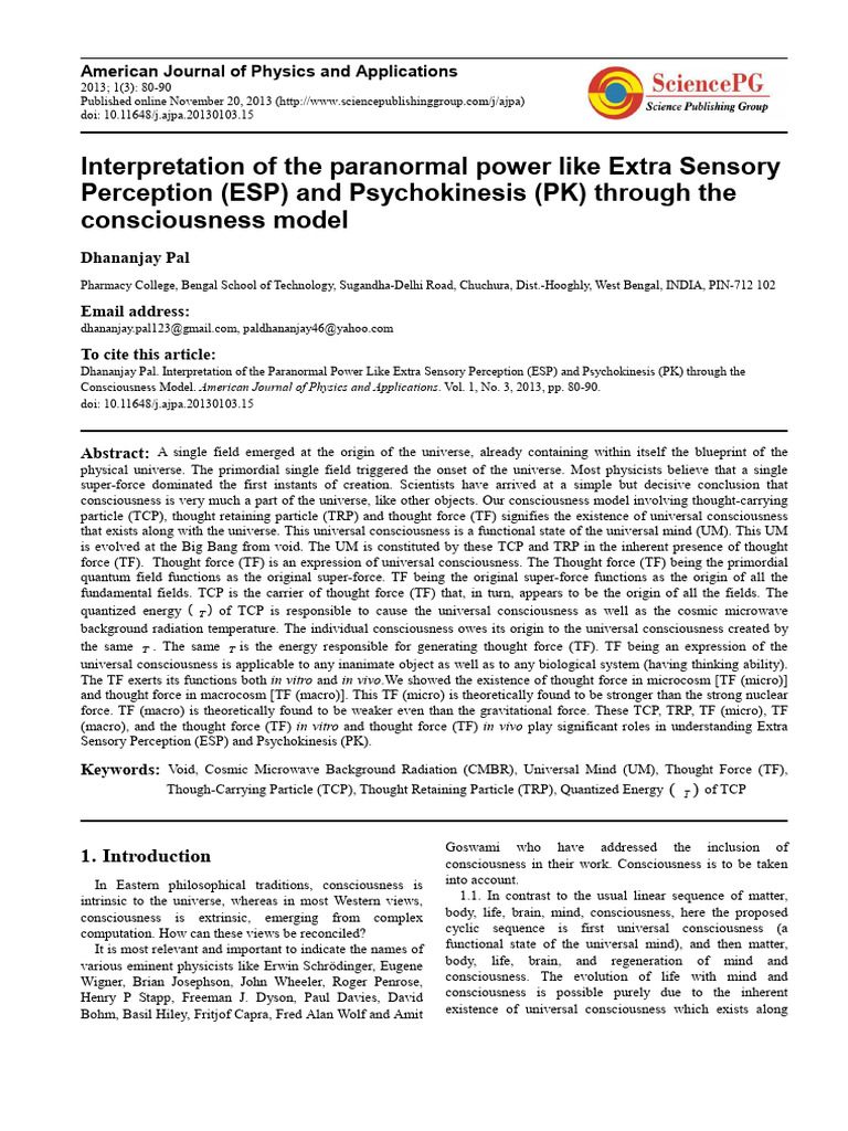 Interpretation of The Paranormal Power Like Extra Sensory | PDF | Mind ...