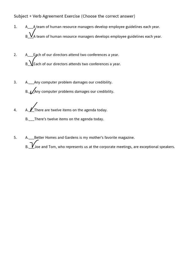 Subject-Verb Agreement Exercise | PDF | Business