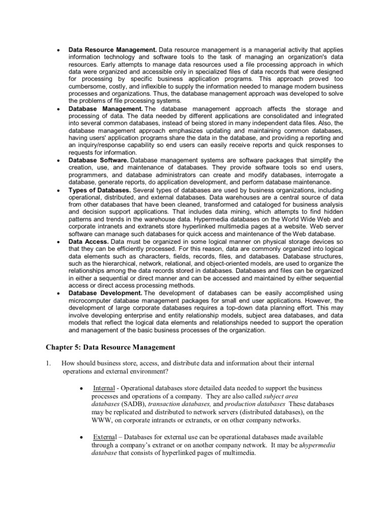 Chapter 5: Data Resource Management: Ææñ, Æ Ææ and Ææthese Databases | PDF | Data Warehouse ...