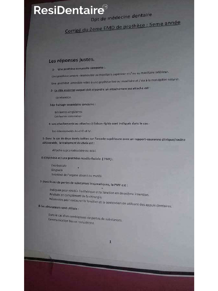 Sujet DExamen Prothese 5 Eme Annee Alger 2018 EMD2 | PDF