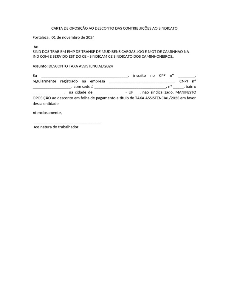 Como Fazer Carta De Oposicao Ao Sindicato De Maestros