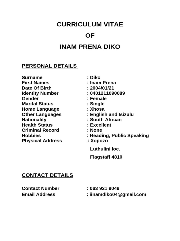 Curriculum Vitae of Diko Prena Inam[1] | PDF