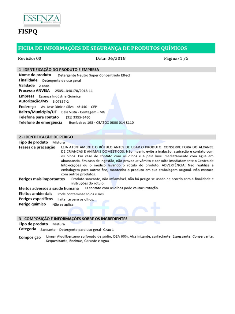 Fispq Detergente Neutro Super Concentrado Effect | PDF | Embalagem e rotulagem | Desperdício