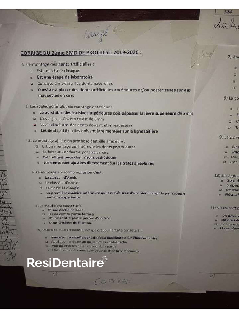 Sujet DExamen Prothese 2 Eme Annee Alger 2020 EMD2 | PDF