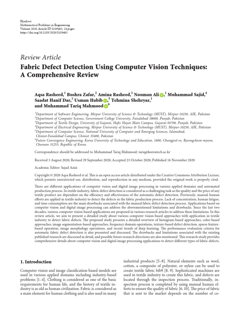 Fabric Defect Detection Using Computer Vision Tech Pdf Image Segmentation Textiles