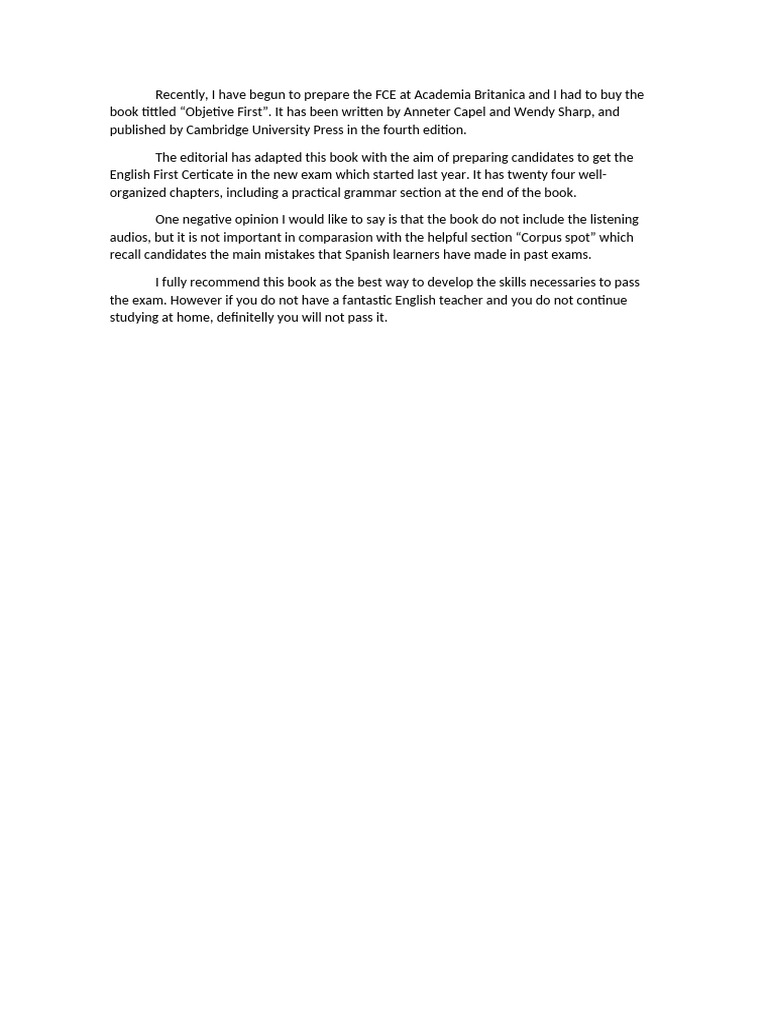 Review of "Objective First" for FCE Prep | PDF | Language Arts & Discipline