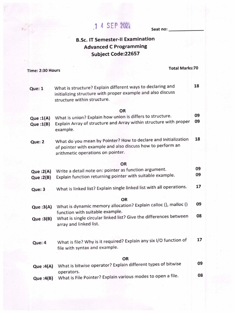 Bscit Sem2 22657 Oct-2022 Ad. c Prog. | PDF