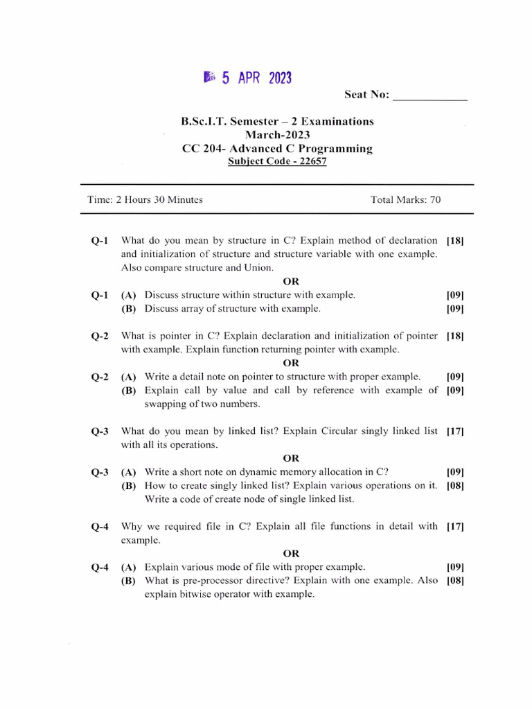 Bscit Sem2 22657 Mar-2023 C Prog. | PDF