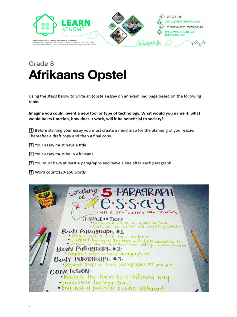 Grade 8 Afrikaans Essay Guide | PDF | Career & Growth