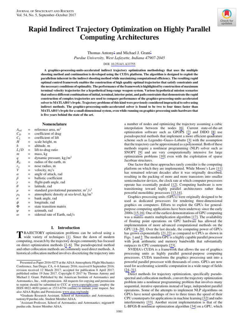 Antony Grant 2017 Rapid Indirect Trajectory Optimization On Highly Parallel Computing ...
