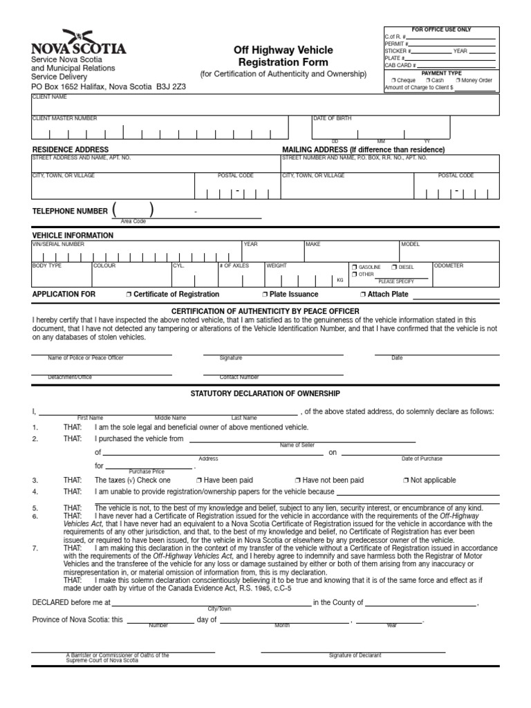 Ans RMV Off Highway Vehicle Registration | PDF