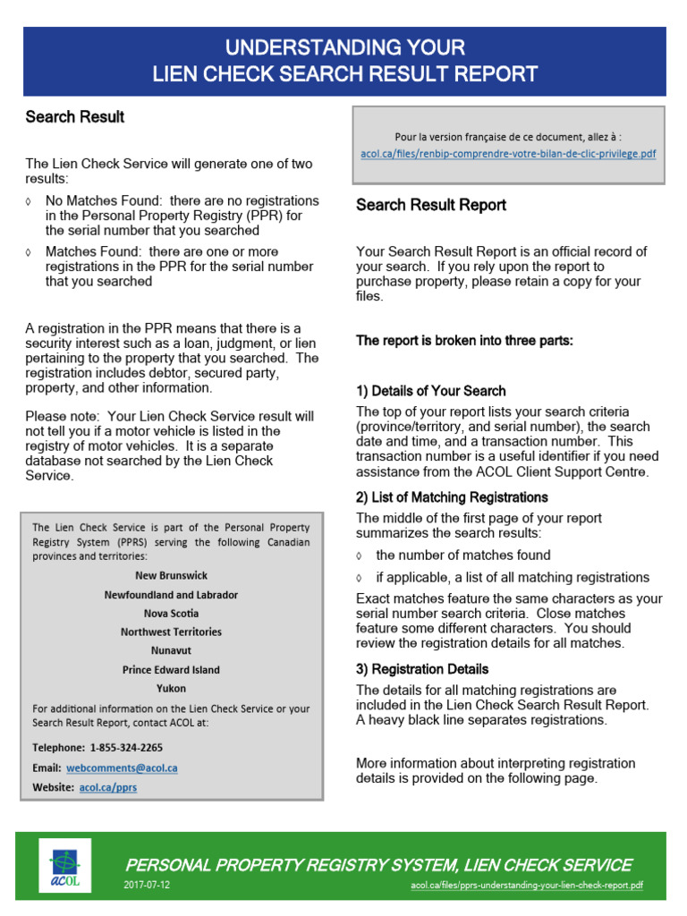 Pprs Understanding Your Lien Check Report | PDF | Loans | Debt