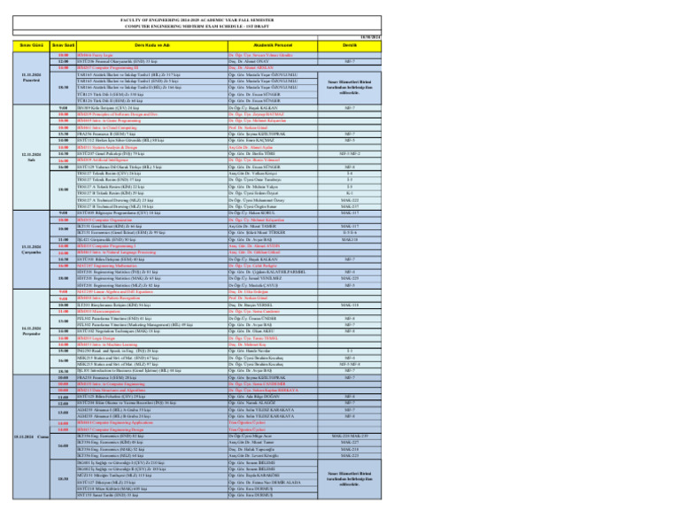 Computer Engineering 2024-2025 Fall Semester Midterm Exam Schedule - 1st Draft | PDF