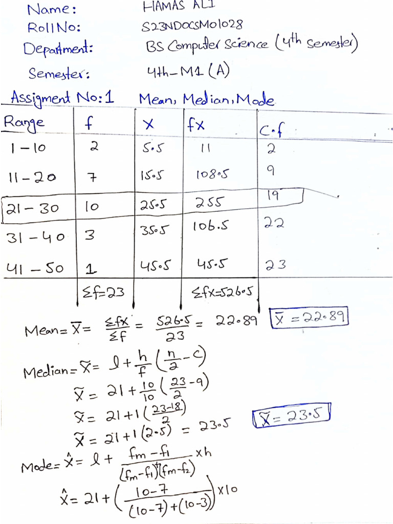 Statistics Assignment No 1 Mean, Median, Mode | PDF