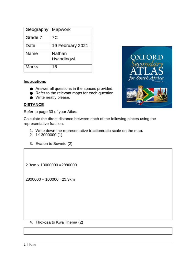 Gepgraphy Mapwork Calculations 2019 | PDF