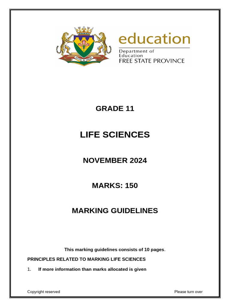LFSC GR 11 p1 November 2024 Eng MG | PDF | Physiology