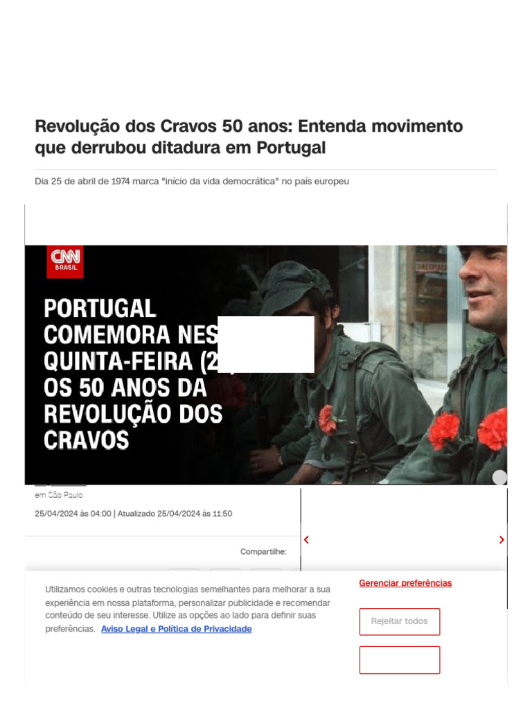 Revolução dos Cravos: 50 Anos de Liberdade | PDF | Portugal | Ditadura
