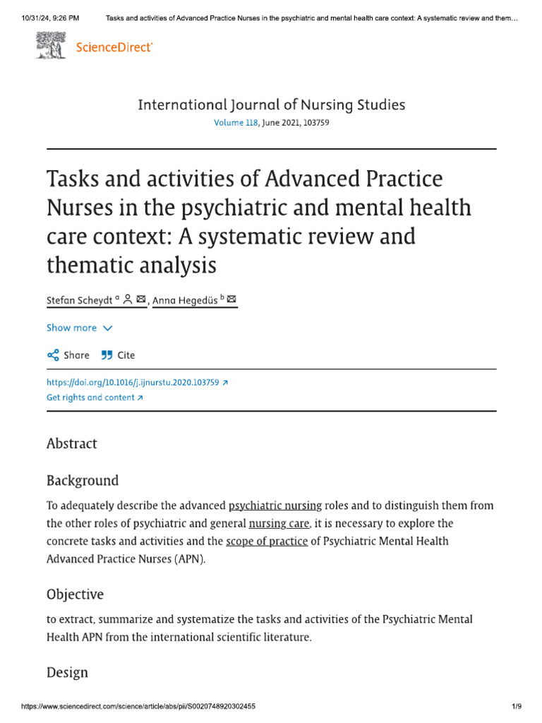Advanced Psychiatric Nurse | PDF