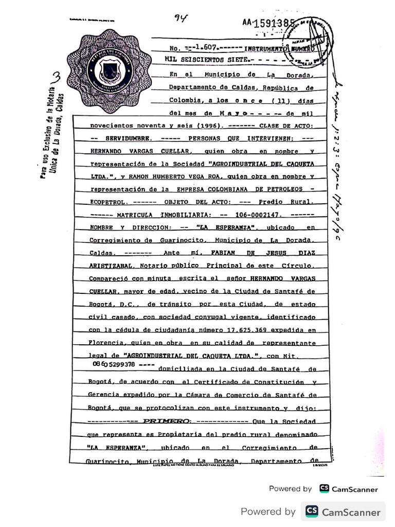 Ep 1607 de 1996 - Notaria de La Dorada | PDF