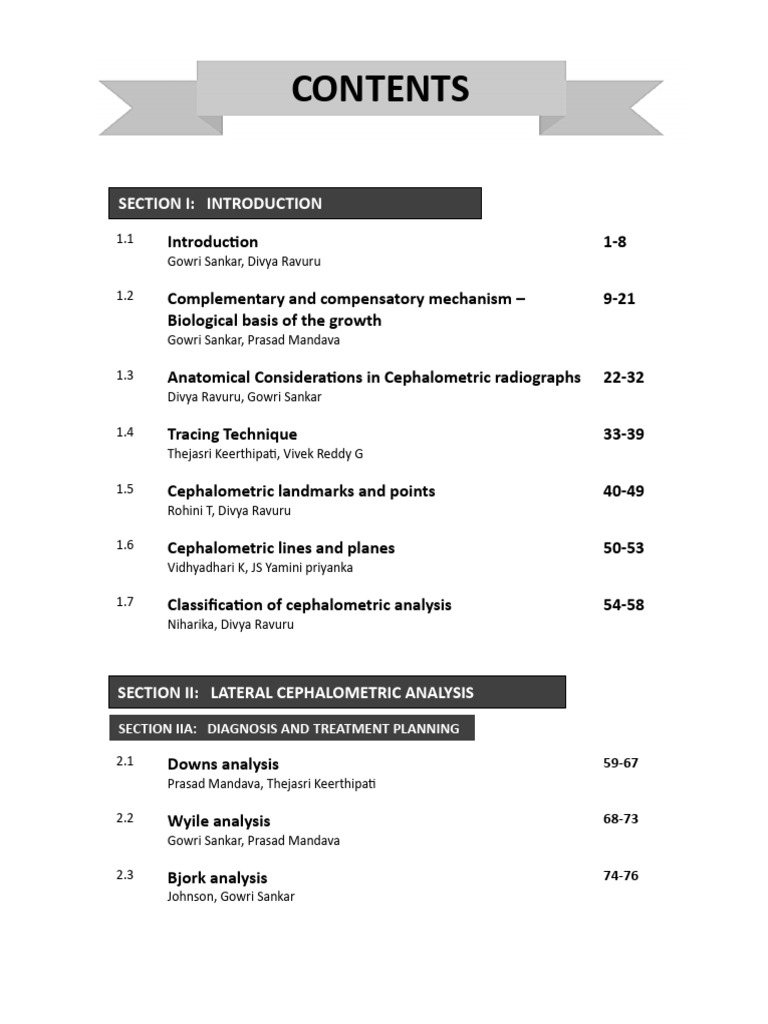 Contents Ceph Textbook | PDF | Orthodontics | Dentistry Branches