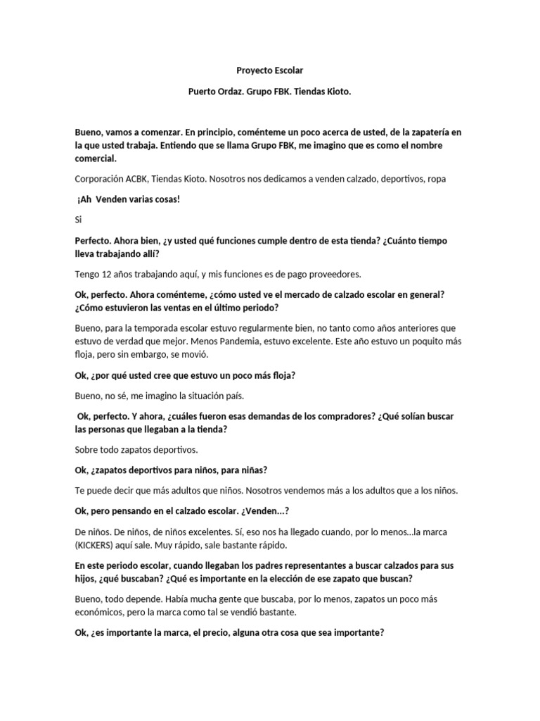 Proyecto Escolar - Puerto Ordaz - GRUPO FBK | PDF | Zapato | Marca