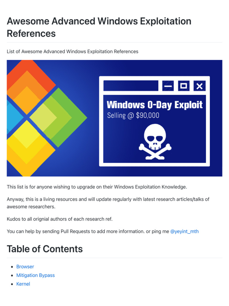 Awesome Advanced Windows Exploitation References | PDF | Software Engineering | System Software
