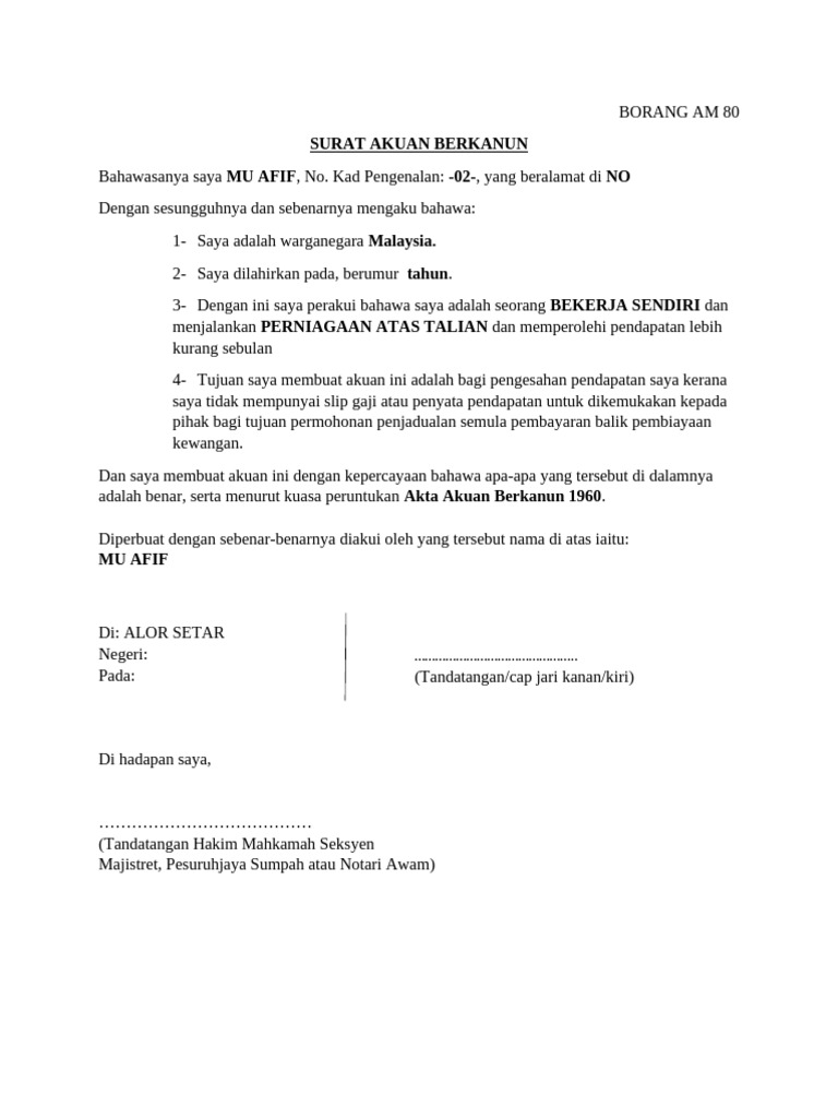 Borang Am 80 Afif Pdf