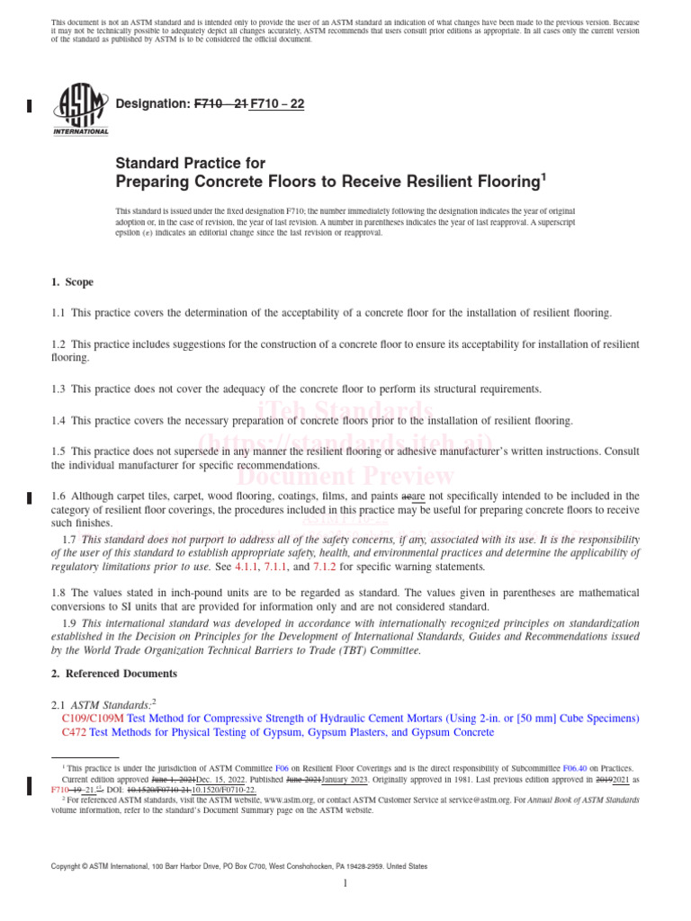 ASTM F710-22 - Preparing Concrete Floors To Receive Resilient Flooring ...
