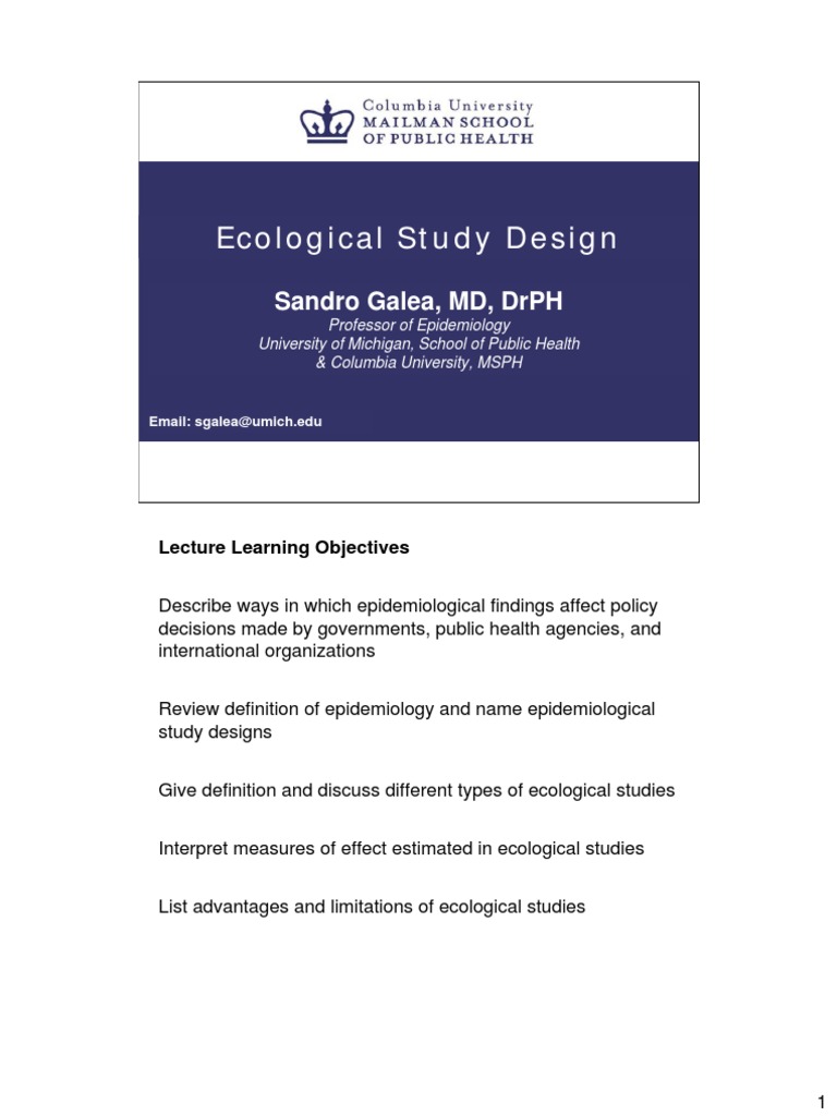 Ecological Study Design: Sandro Galea, MD, DRPH | PDF | Cohort Study ...