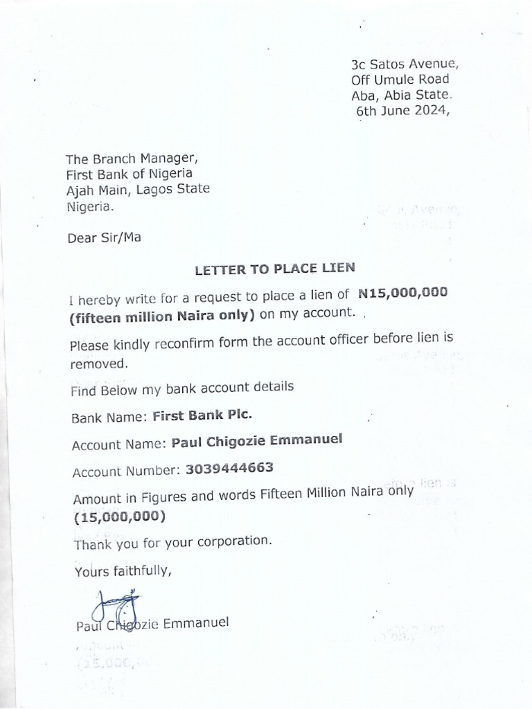 Letter to Place Lien | PDF