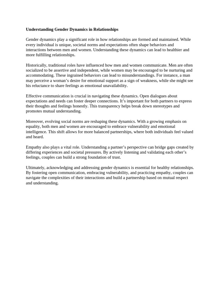 Understanding Gender Dynamics in Relationships | PDF | Self-Improvement