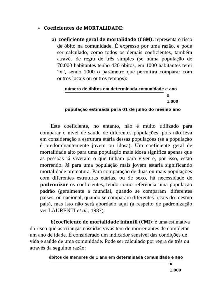 Coeficientes de MORTALIDADE | PDF | Taxa de mortalidade | Gravidez