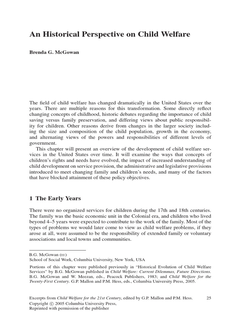 An Historical Perspective On Child Welfare: Brenda G. Mcgowan | PDF ...