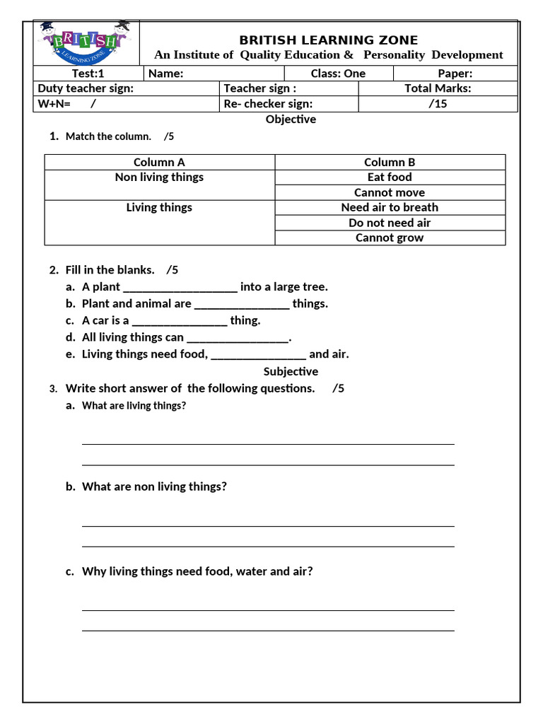 1 living things test 1 | PDF