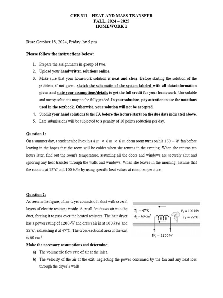 Homework 1 | PDF | Heat Transfer | Heat